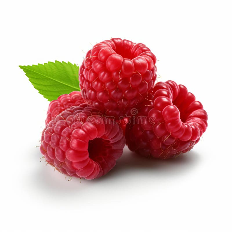 Fresh Three Whole Raspberries Isolated on White Background Image Stock ...