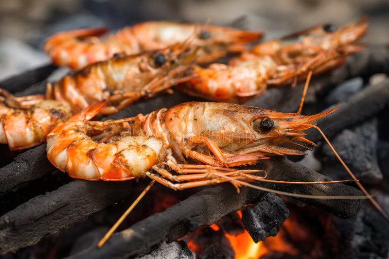 Fresh Tiger Shrimp Prawn, Blistered and Charred on the Grill Stock ...