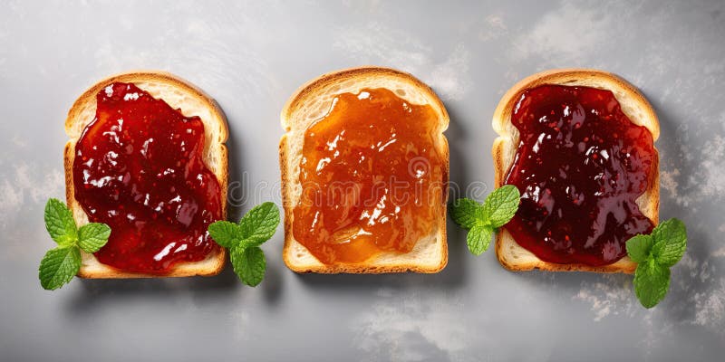 Fresh Toast Bread with Different Jams. Top View, Flat Lay. Generative ...