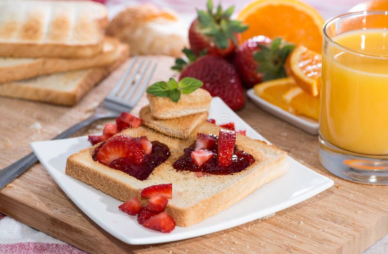 Fresh Toast with Jam (breakfast) Stock Photo - Image of hearts ...