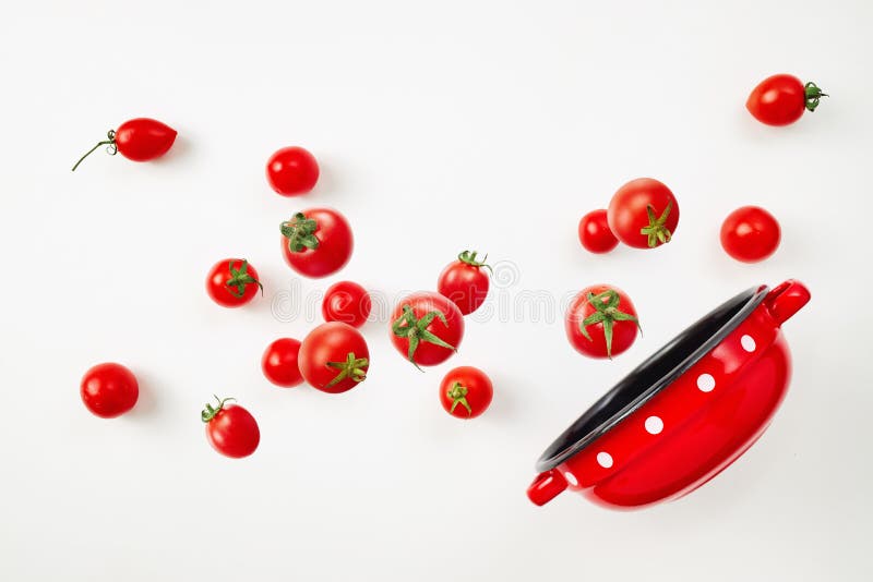 Fresh Tomato Falling into Red Pot Stock Image - Image of tomato ...