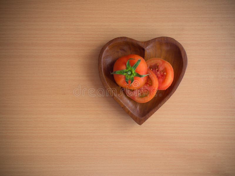 Fresh Tomato in Heart Shape Wood Plate Stock Image - Image of freshness ...
