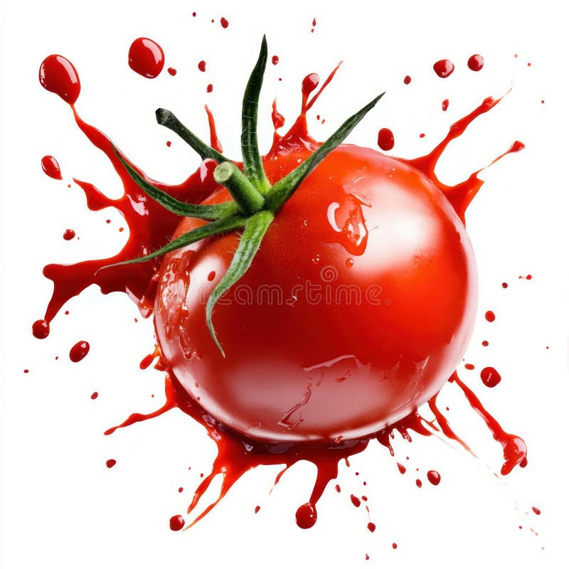 Fresh Tomato with Juice Splash Isolated on White Stock Illustration ...