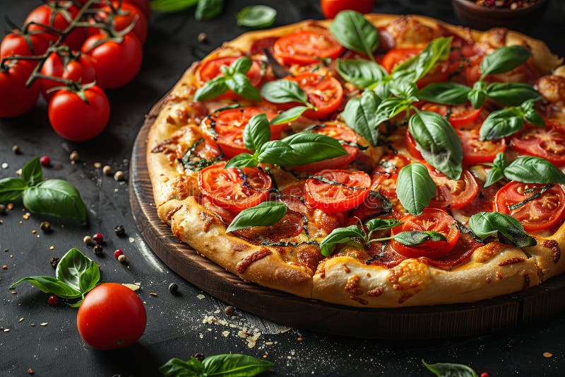 Fresh Tomato Pizza and Basil Leaves, in the Style of Vibrant Color ... Fresh Tomato Pizza and Basil Leaves, in the Style of Vibrant Color ...