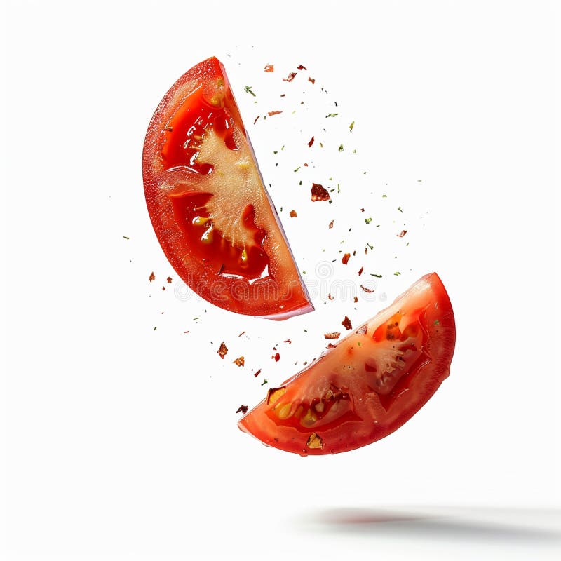Fresh Tomato Slice Falling with Herbs, Creating Vibrant Food Scene ...