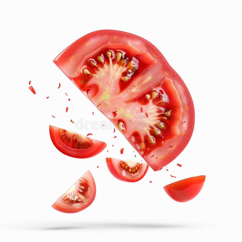 Fresh Tomato Slices Falling in Vibrant, Comic Style Scene Stock Image ...