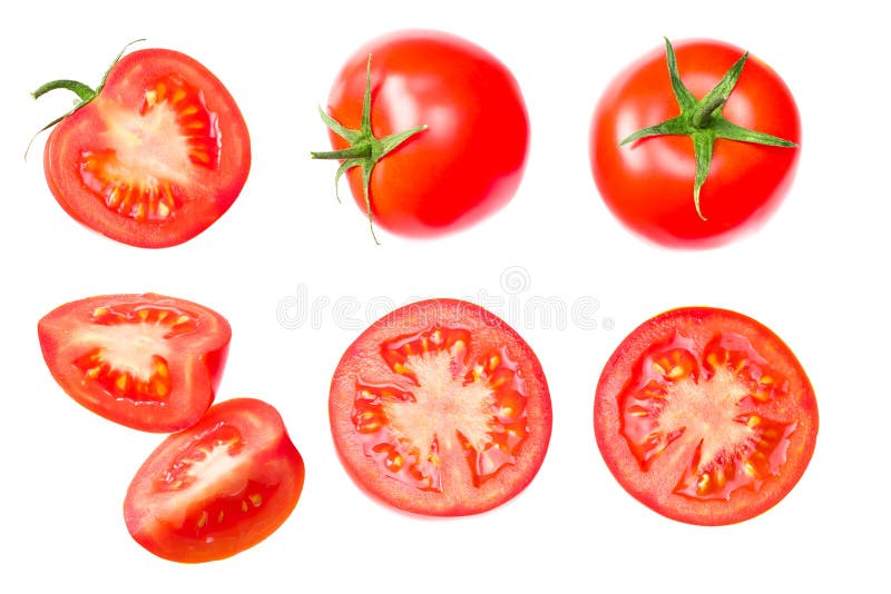 Fresh Tomato Slices Isolated on White Background. Close Up. Top View ...