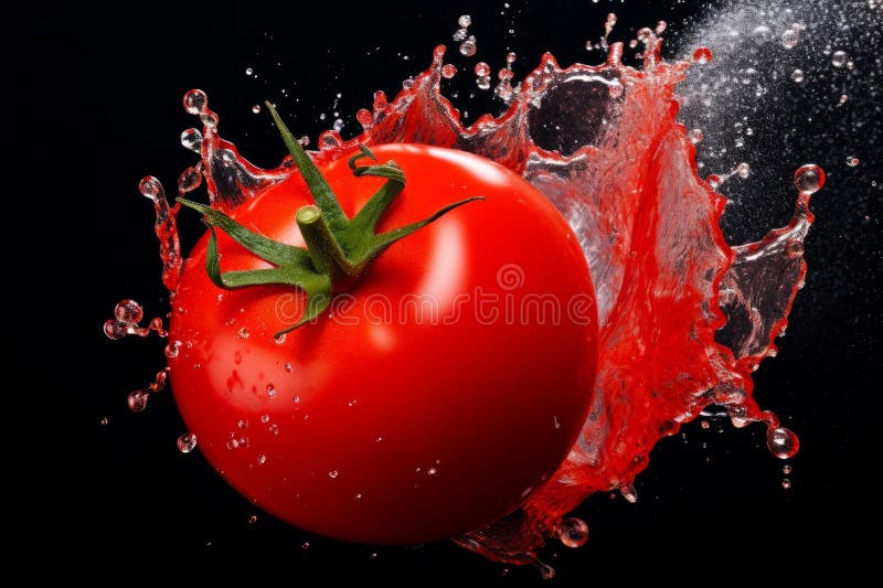 Fresh Tomato Splash on Black Background Stock Photo - Image of bright ...