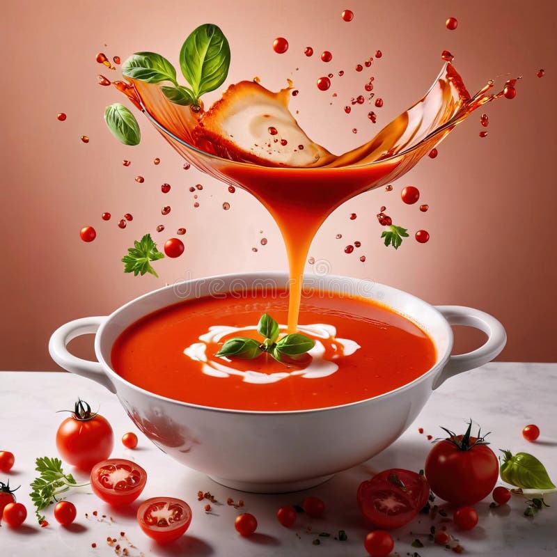 Fresh Tomato Vegetable Soup with Liquid Splash Effect Stock Image ...