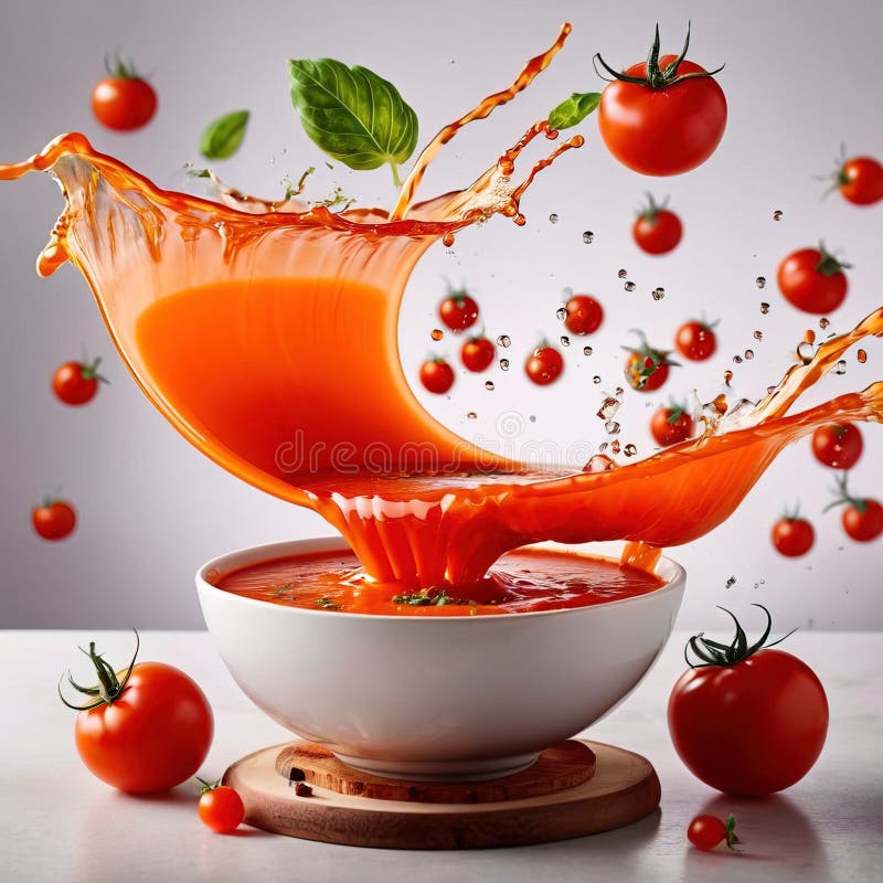 Fresh Tomato Vegetable Soup with Liquid Splash Effect Stock ...
