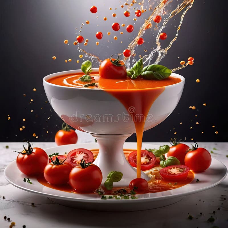 Fresh Tomato Vegetable Soup with Liquid Splash Effect Stock Image ...