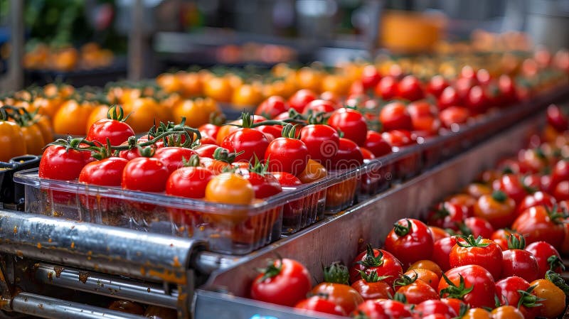 Fresh Tomatoes Being Washed Water Jets Processing Facility, Processing ...