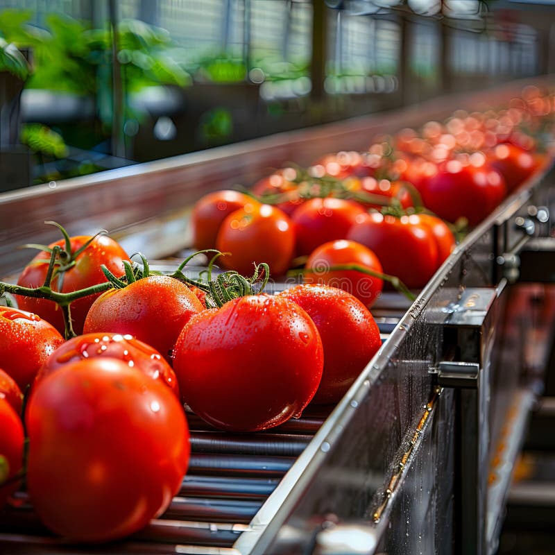 Fresh Tomatoes Being Washed Water Jets Processing Facility, Processing ...