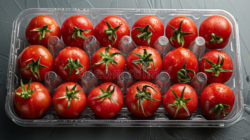 Fresh Tomatoes in Plastic Packaging, Top View. Healthy Eating and ...