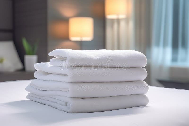 Fresh Towels Arranged on Hotel Room Bed Stock Illustration ...