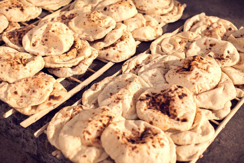 Fresh Traditional Arab Bread on Shell for Sell Stock Image - Image of ...