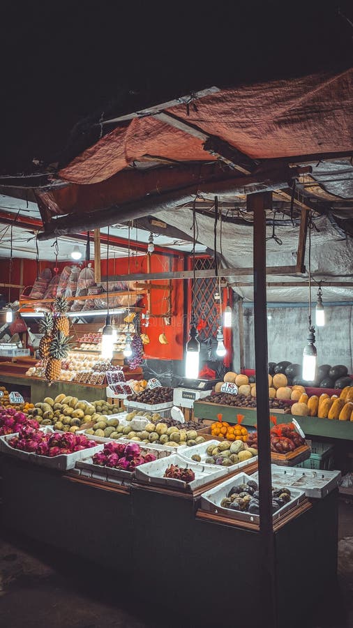 Fresh Tropical Fruit Market at Night Editorial Photography - Image of ...