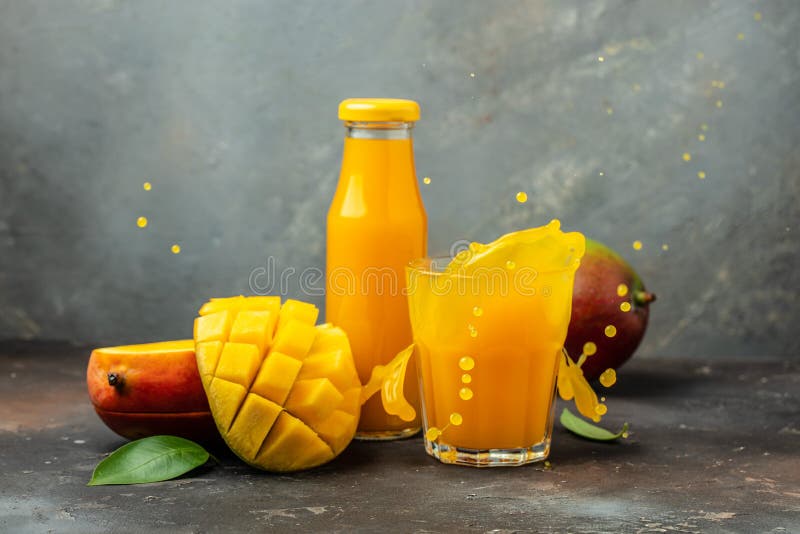 Fresh Tropical Fruit Smoothie Mango Juice. Freeze Motion Splash Drops ...