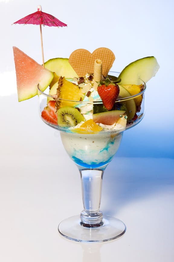 Fresh Tropical Fruit Sundae or Parfait Stock Photo - Image of glass ...