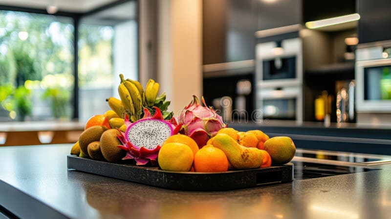 Fresh Tropical Fruits on a Modern Kitchen Counter with Natural Light ...