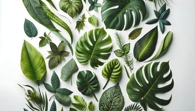 Fresh Tropical Leaf Arrangement on a Plain White Surface, Delicate ...