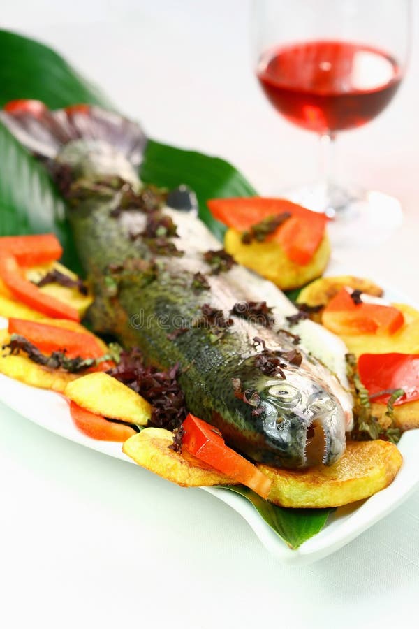 Fresh trout with vegetable stock photo. Image of bull - 4275960