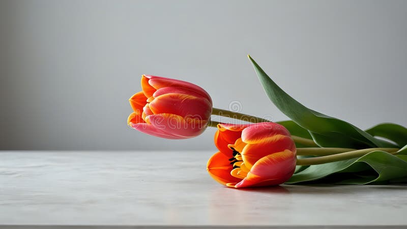Fresh Tulip Stems Laid Gracefully Stock Photo - Image of table, petals ...
