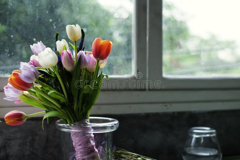 Fresh Tulips Flowers Arrangement Decorative Stock Image - Image of ...