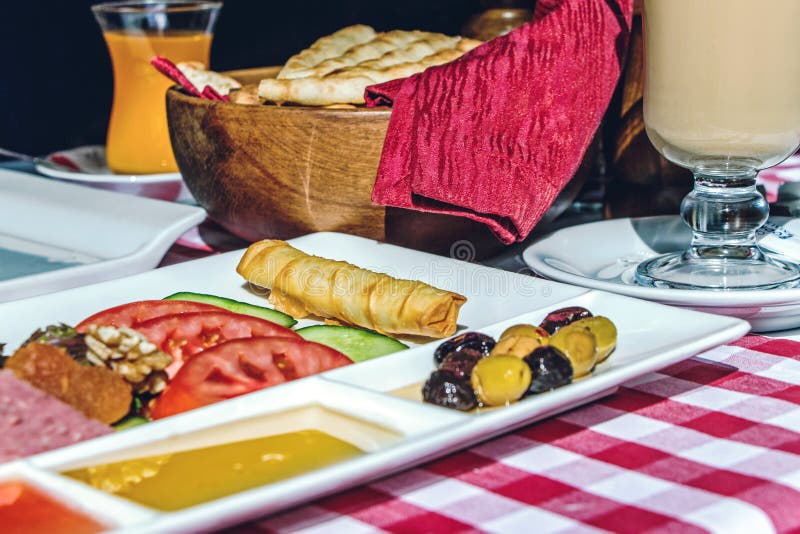 Fresh Turkish Breakfast on Table Stock Image - Image of meat ...