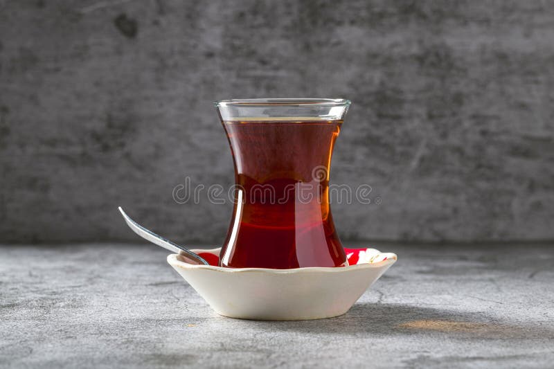 Fresh Turkish Tea in Classic Tea Glass on Stone Table Stock Photo ...