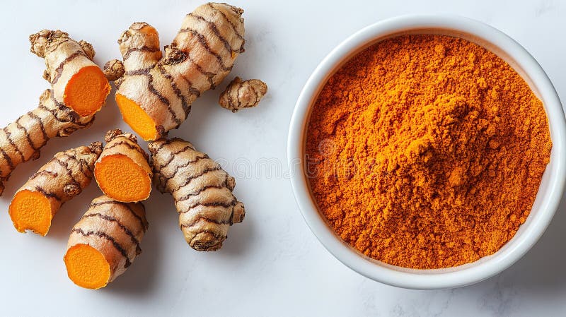 Fresh Turmeric Root and Powder Stock Illustration - Illustration of ...