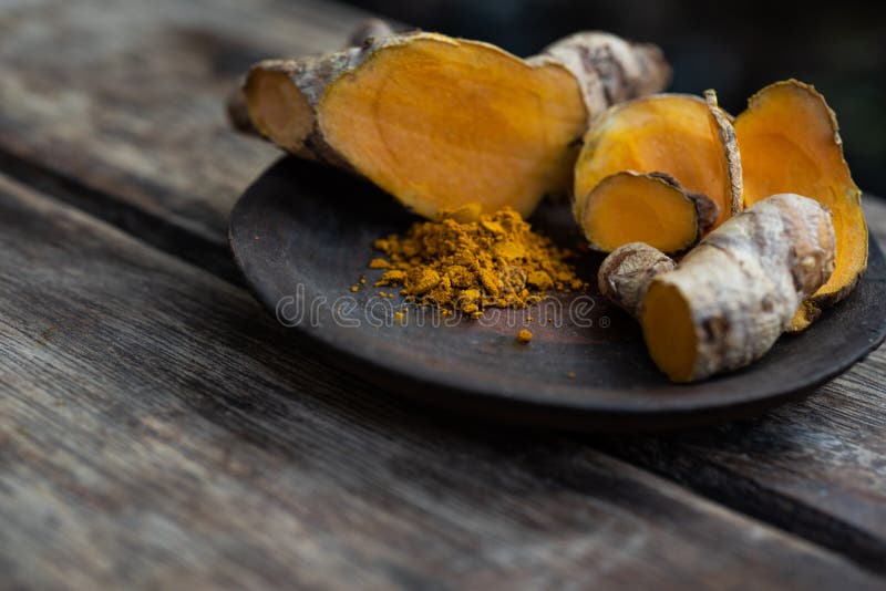 Fresh Turmeric on Wood Table Stock Image - Image of herbal, freshness ...