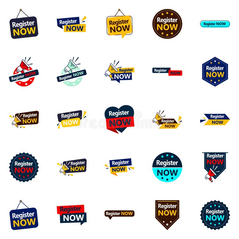 25 Fresh Typographic Banners for Register Now Stock Vector ...