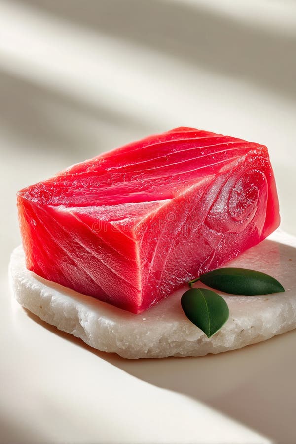 Fresh Unprocessed Tuna Block Resting on Smooth White Stone Accentuated ...