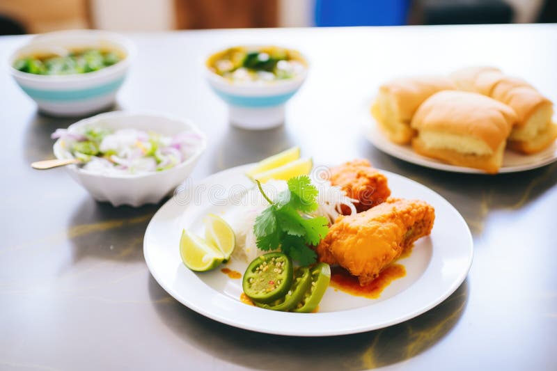 Fresh Vada Pav on a White Plate, Green Chili on Side Stock Illustration ...