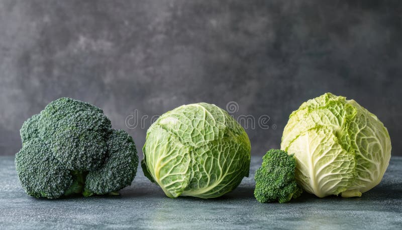 Fresh Varieties of Cabbage and Broccoli Arranged on a Textured Surface ...