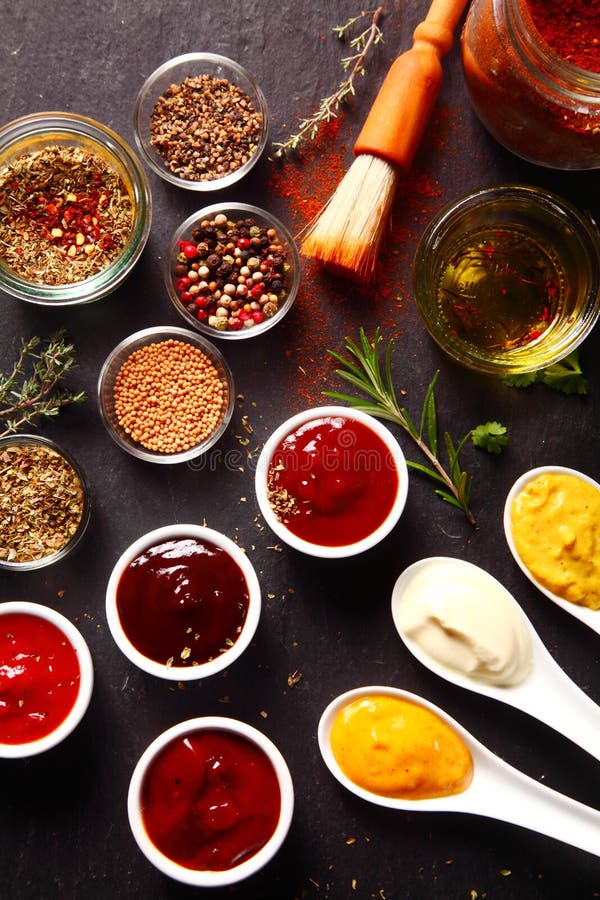 Fresh Various Spices and Sauces on the Table Stock Photo - Image of ...