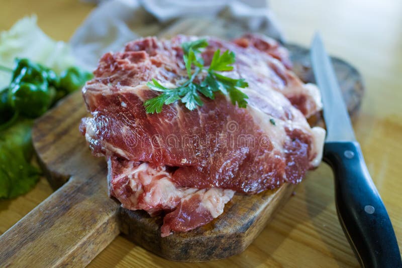 Chop meat on wood stock photo. Image of fresh, isolated - 167085846