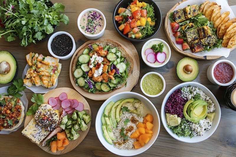 Fresh Vegan Dishes with a Pop of Vibrant Colors Stock Image - Image of ...