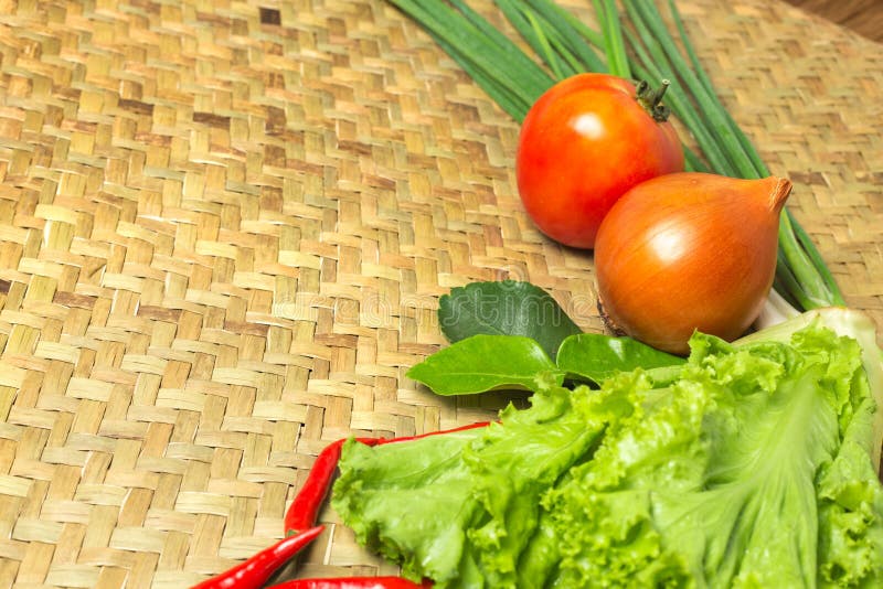 Fresh Vegetable Frame on Wicker Texture Traditional Ingredient Stock ...