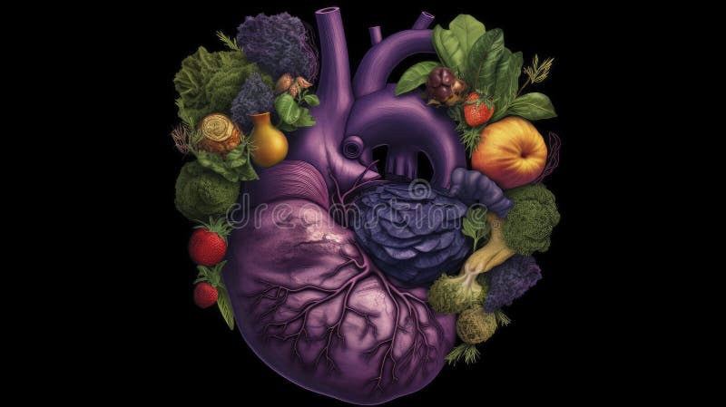Fresh Vegetable and Fruit Heart Illustration for Healthy Eating. Stock ...