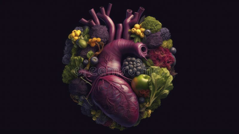 Fresh Vegetable and Fruit Heart Illustration for Healthy Eating. Stock ...