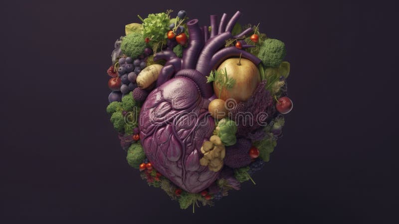 Fresh Vegetable and Fruit Heart Illustration for Healthy Eating. Stock ...