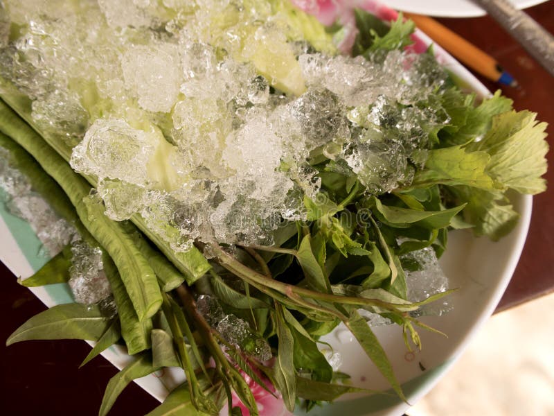 Fresh Vegetable on Ice Cube for Thai Traditional Meal Stock Photo ...