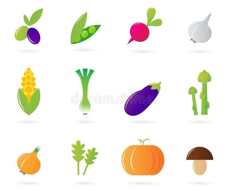 Fresh Vegetable Icons Collection Isolated on White Stock Vector ...