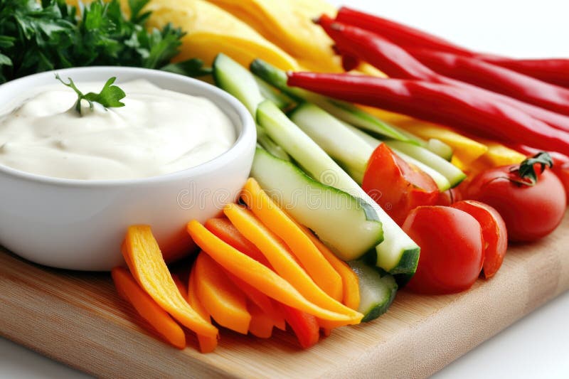 Fresh Vegetable Platter with Dip and Assorted Sliced Peppers, Tomatoes ...