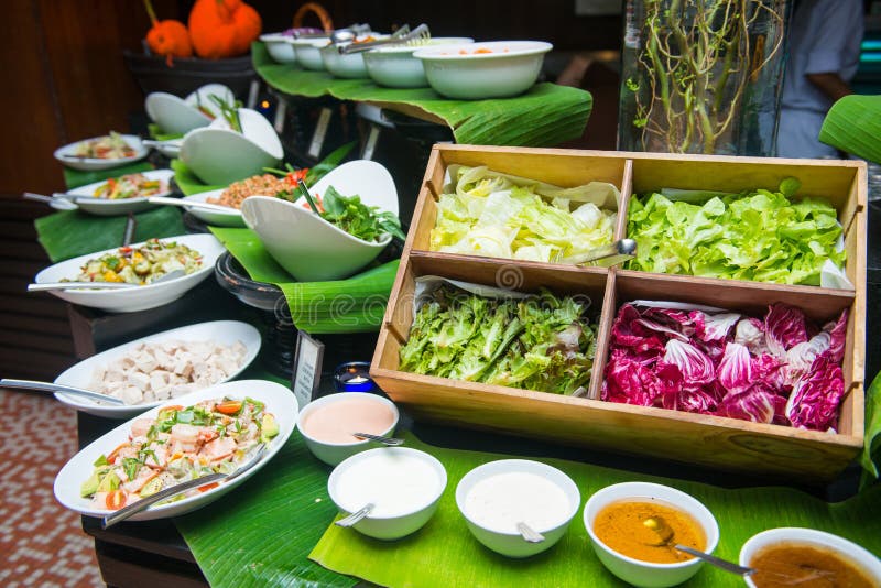 Fresh Vegetable at Salad Corner in Buffet Line Stock Photo - Image of ...
