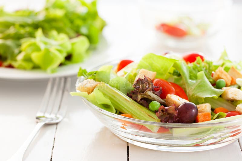 Fresh Vegetable Salad in Glass Bowl Stock Photo - Image of grape, crisp ...