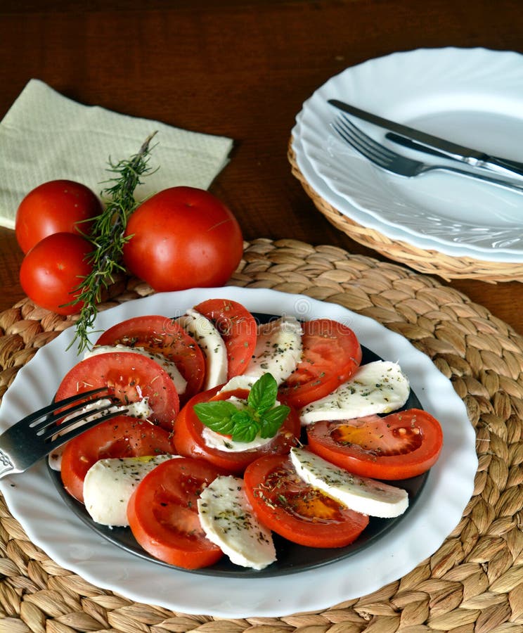Fresh Vegetable Salad with Mozzarella, Tomato and Basil Stock Image ...
