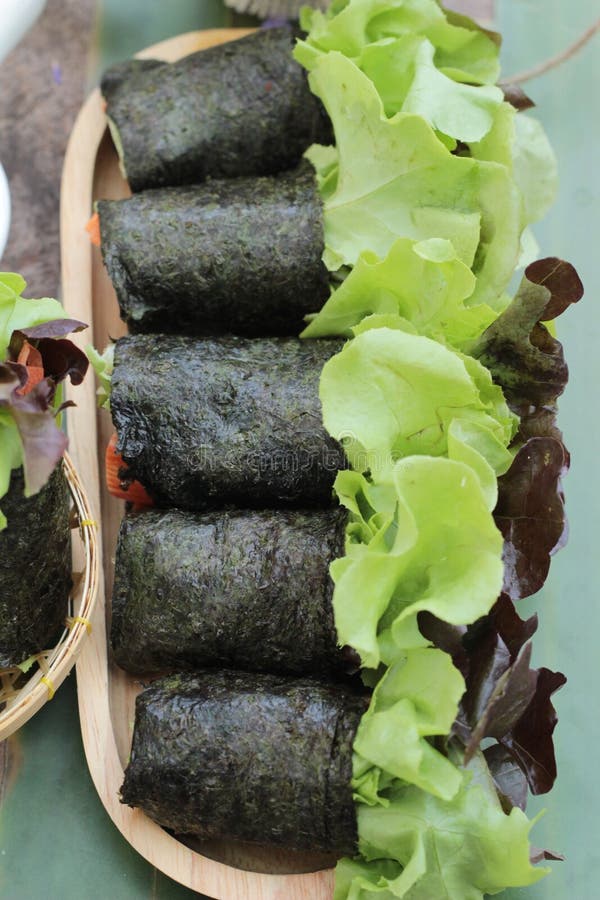 Fresh Vegetable Salad Roll with Seaweed and Dressing. Stock Photo ...